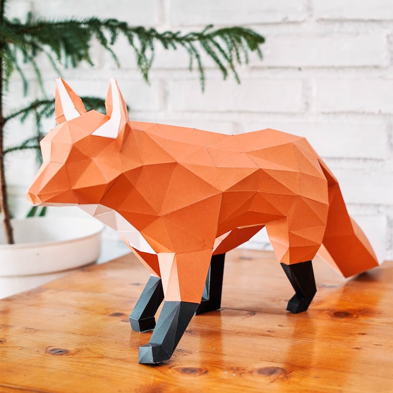 Low Poly Fox Model 3D PDF, SVG Template for Creating 3D Fox Model, 3D ...