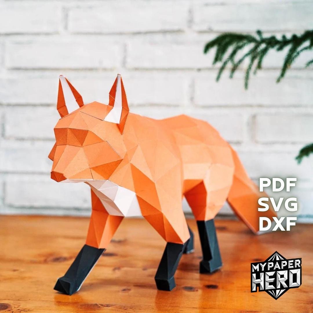 Fox 3D Papercraft, Digital Template, PDF SVG Download, Low Poly Fox, 3D ...