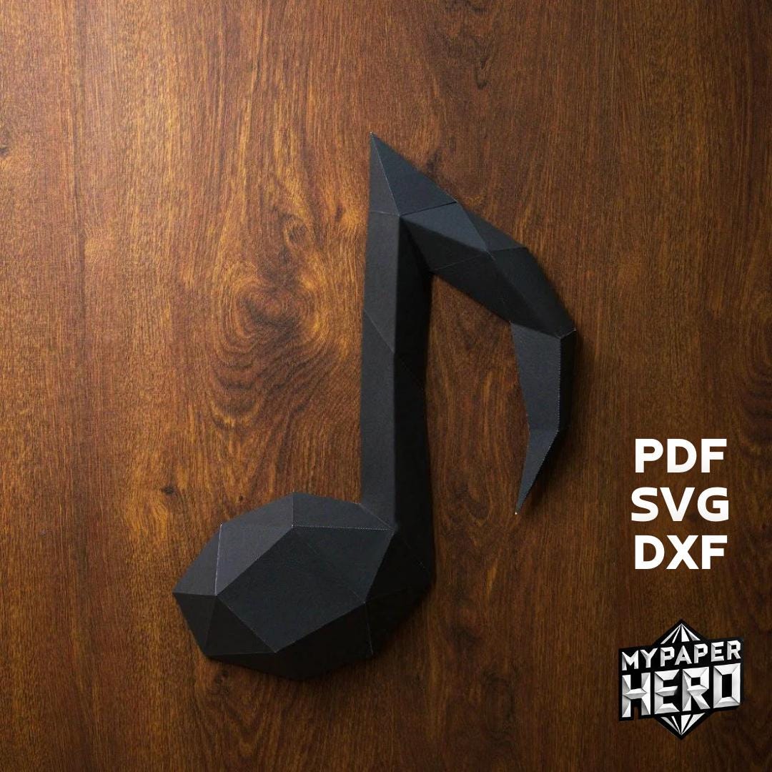 Musical Note Wall Art, Digital Template, Low Poly Papercraft Note 3D ...
