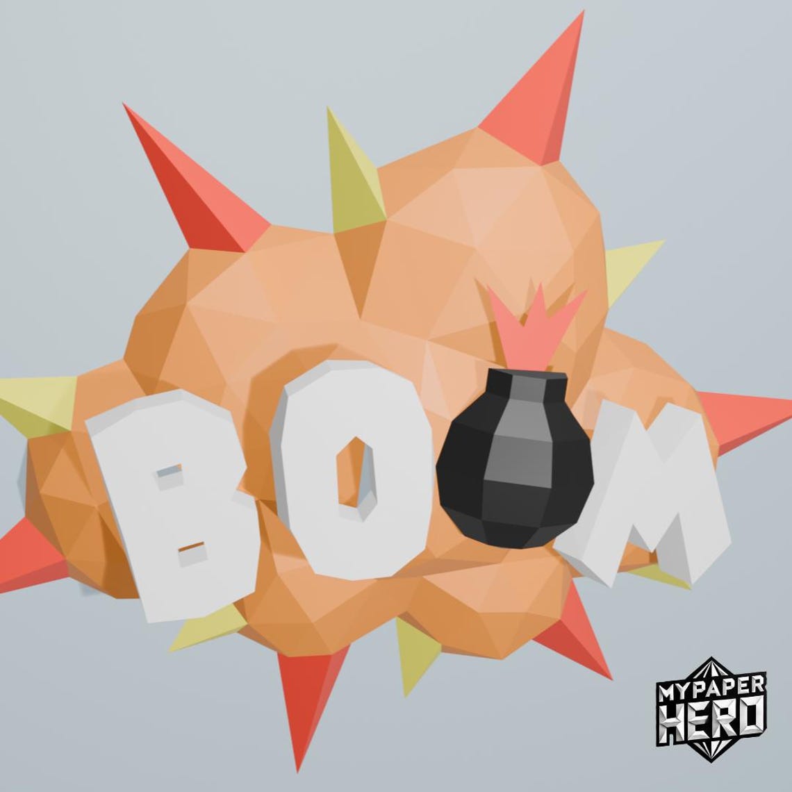 Papercraft Wall Art Boom 3D, Digital Template, Low Poly Boom 3D ...