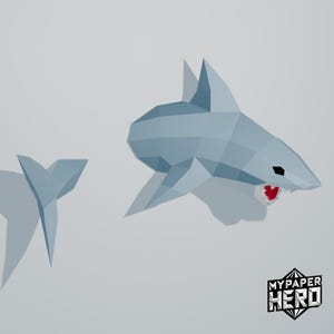 Papercraft Shark 3D, modèle numérique, art mural requin low poly ...