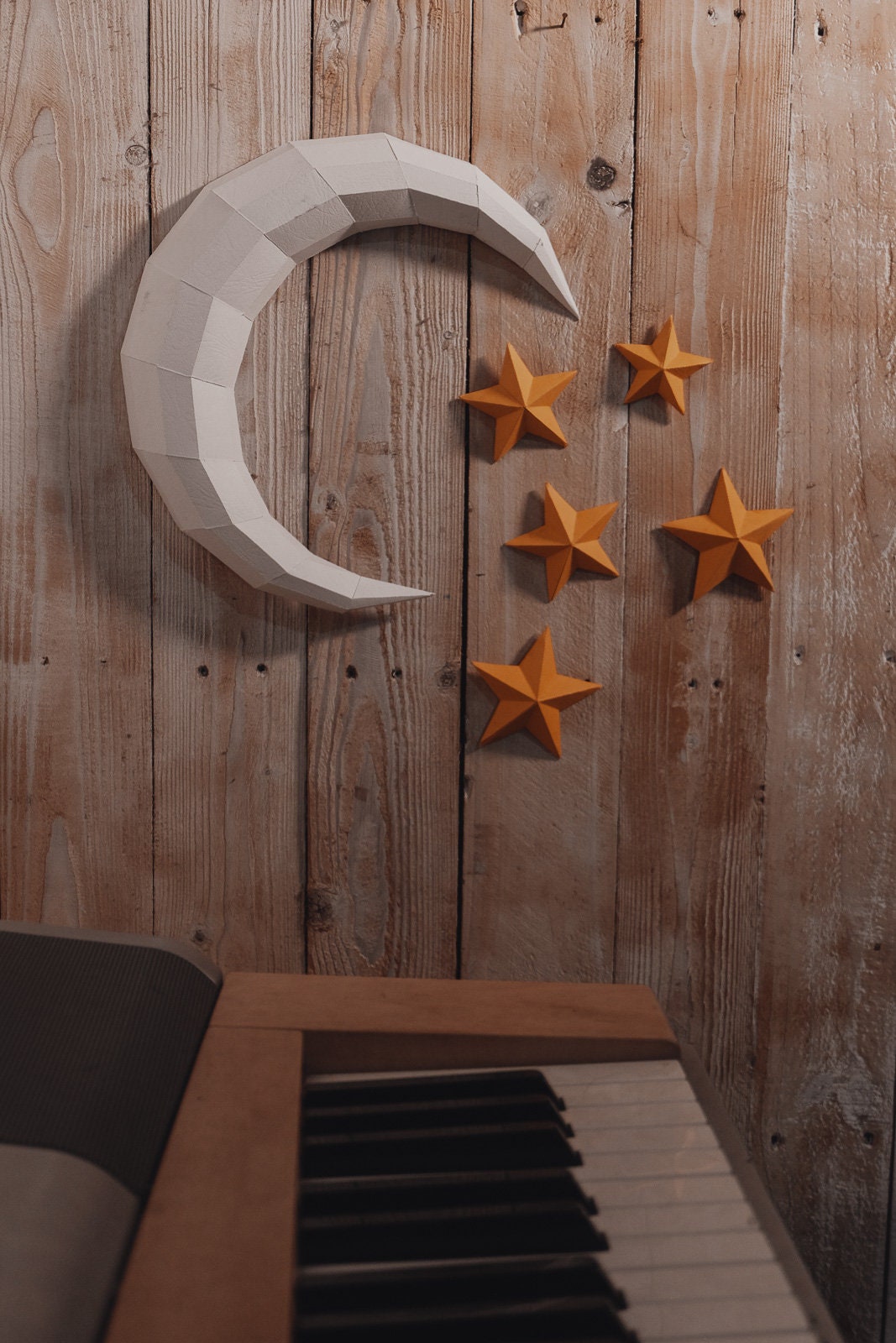 Low Poly Moon and Stars, Digital Template, Moon Papercraft 3D DIY ...