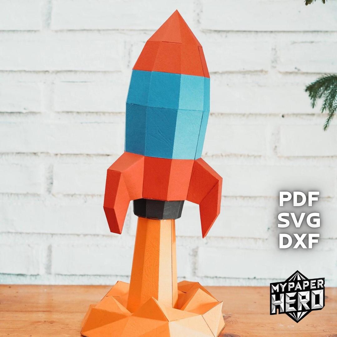 Low Poly Starship Rocket, Digital Template, Papercraft Rocket, Rocket ...