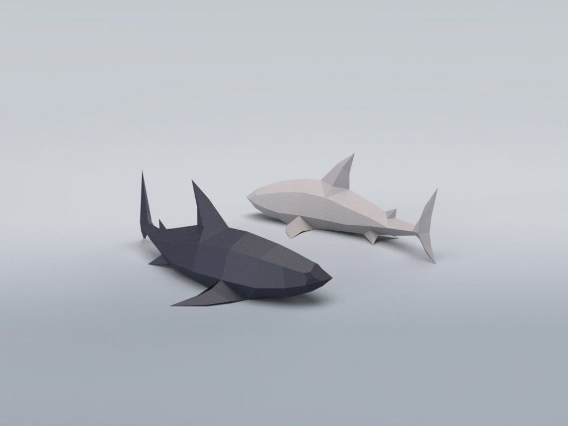 Sharks 3D Papercraft, Low Poly Sharks, Digital File Template, Shark 3d ...