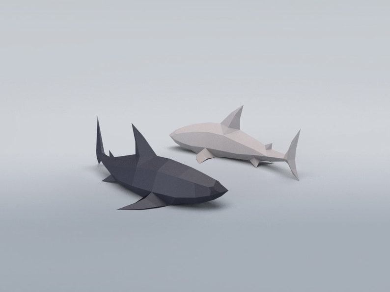 Sharks 3D Papercraft, Low Poly Sharks, Digital File Template, Shark 3d ...