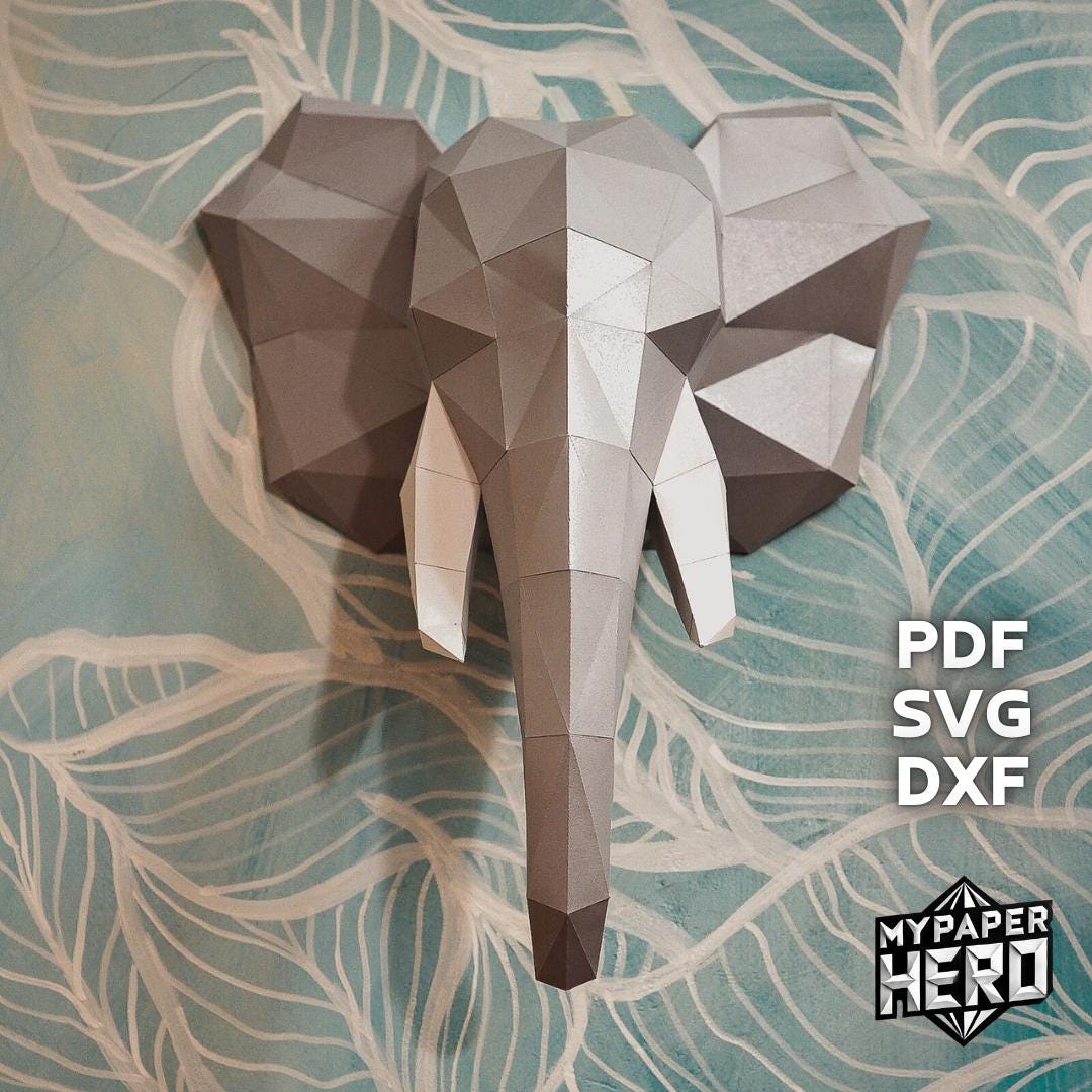 3D Papercraft Elephant, Digital Template, PDF,SVG, Low Poly Elephant ...