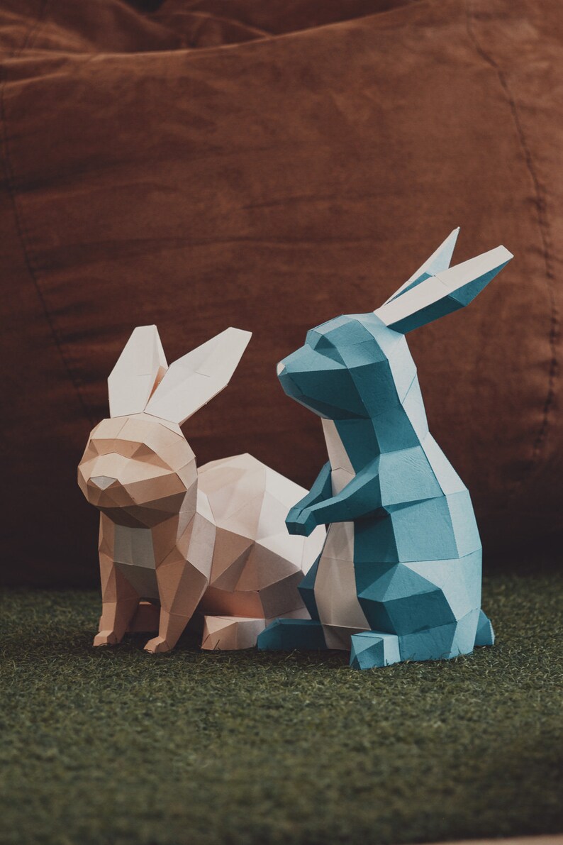 Two Bunnies Papercraft 3D, Low Poly Rabbit, Digital Template, Poly ...