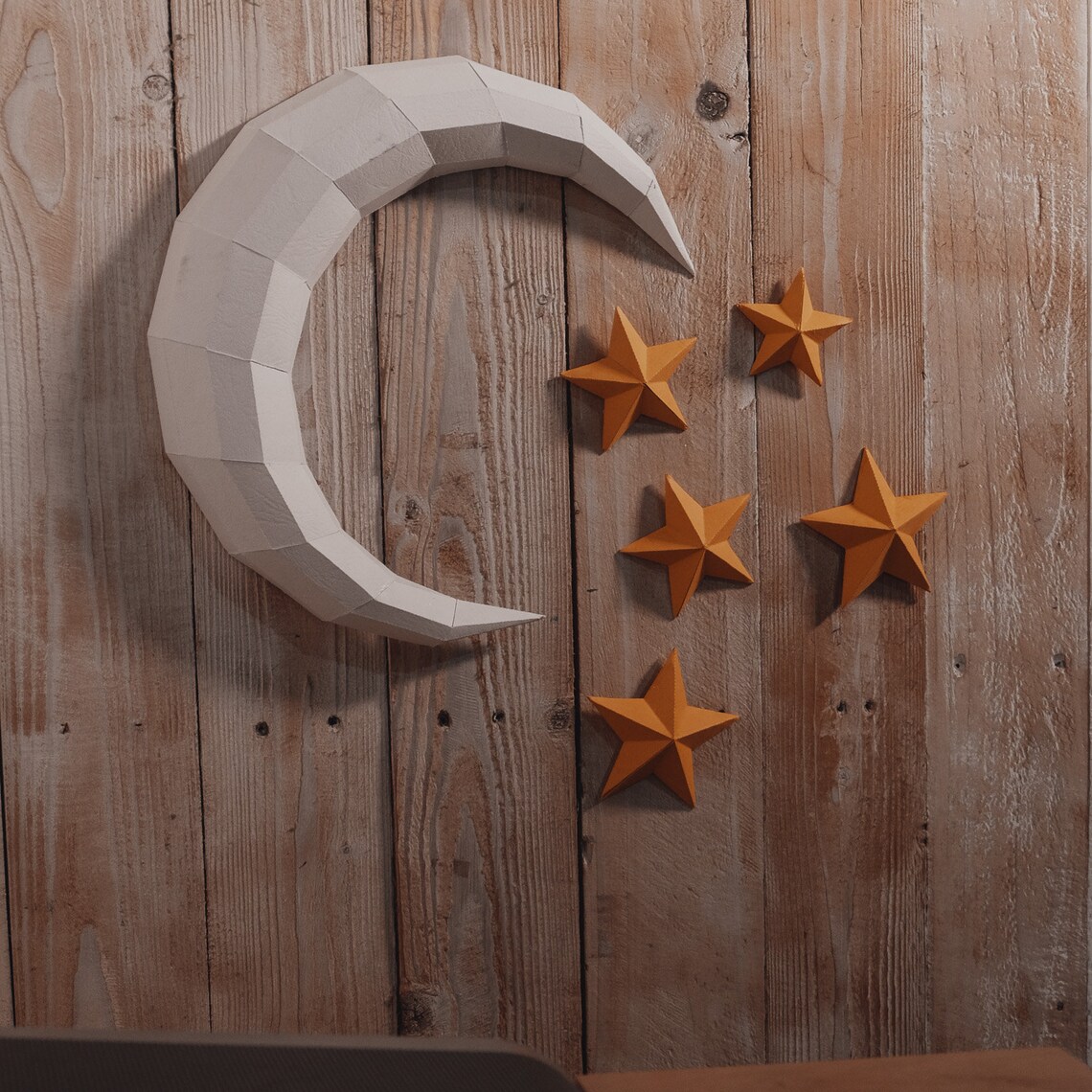 Low Poly Moon and Stars, Digital Template, Moon Papercraft 3D DIY ...
