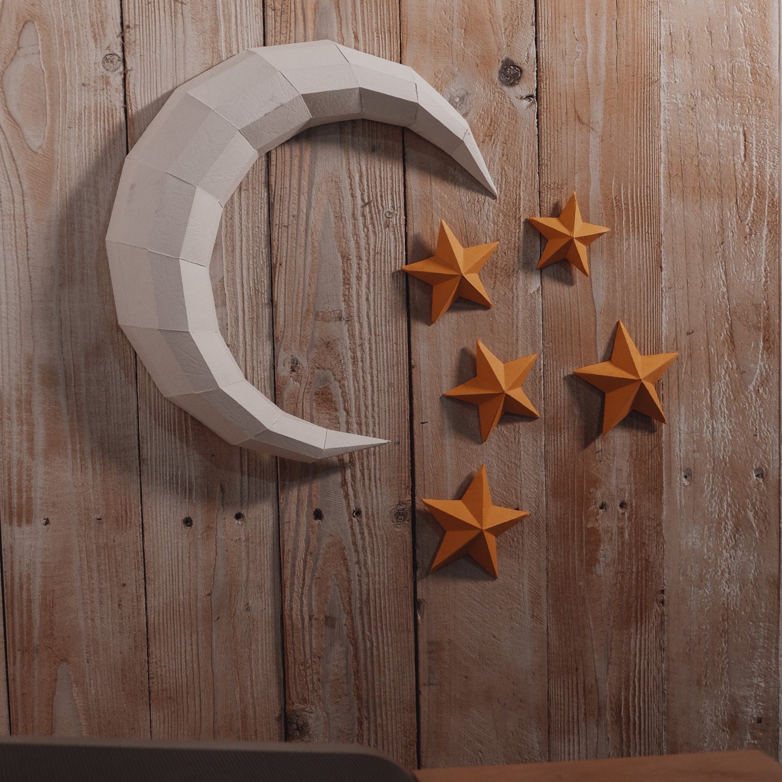 Low Poly Moon and Stars, Digital Template, Moon Papercraft 3D DIY ...