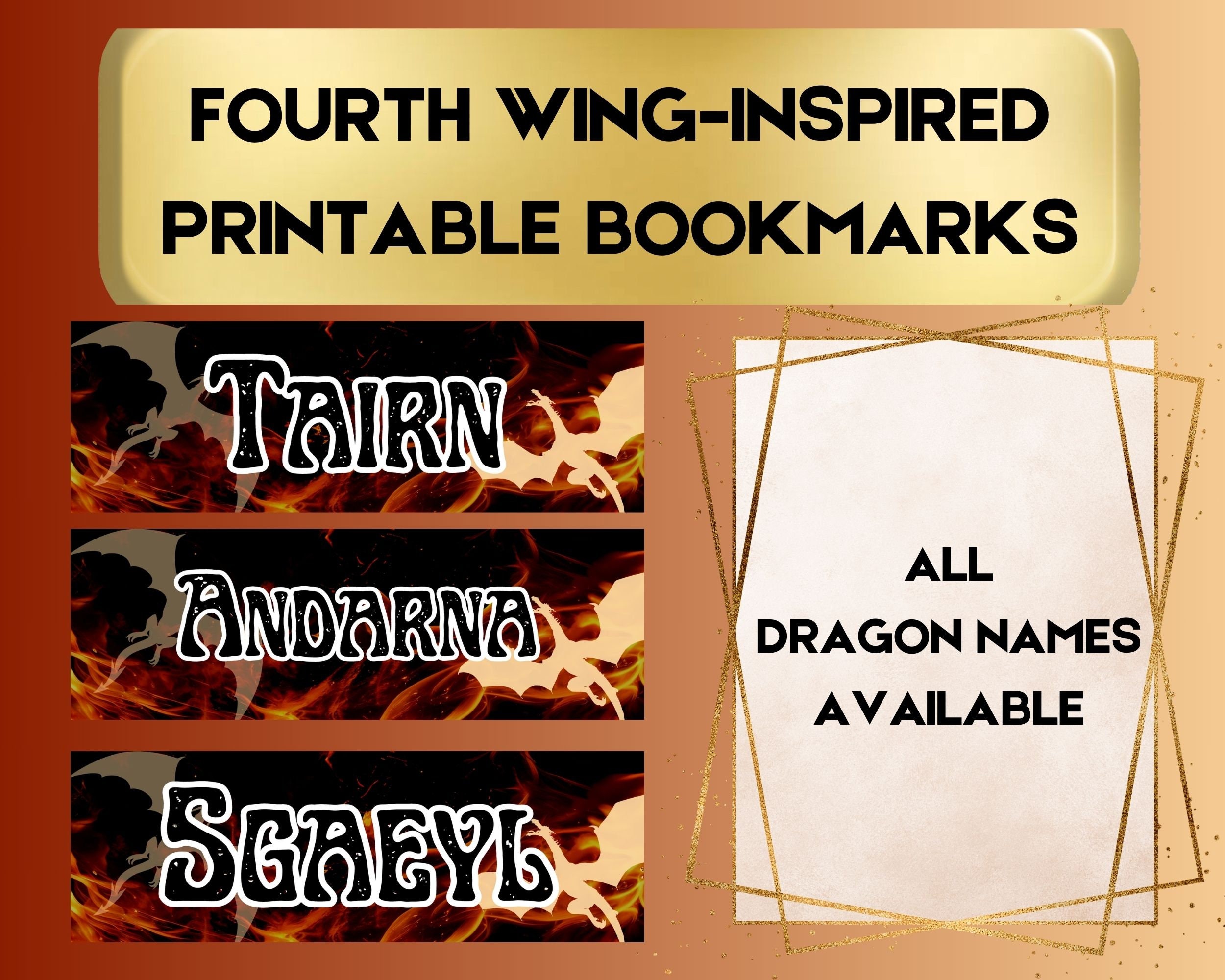 Printable Bookmarks Inspired by Fourth Wing and Iron Flame Dragon Names Digital Item Booktok ...