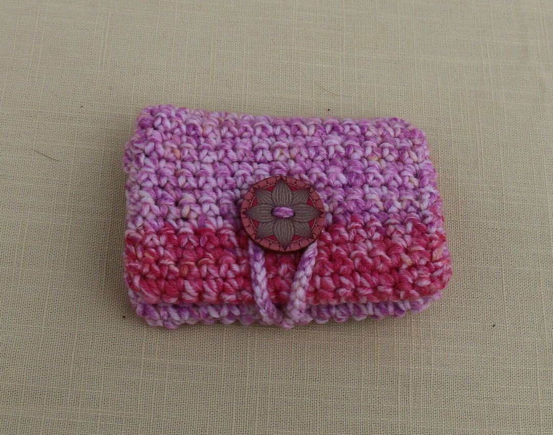 Hand-crocheted Button Card Holder: Pink & Purple Mini Wallet - Etsy