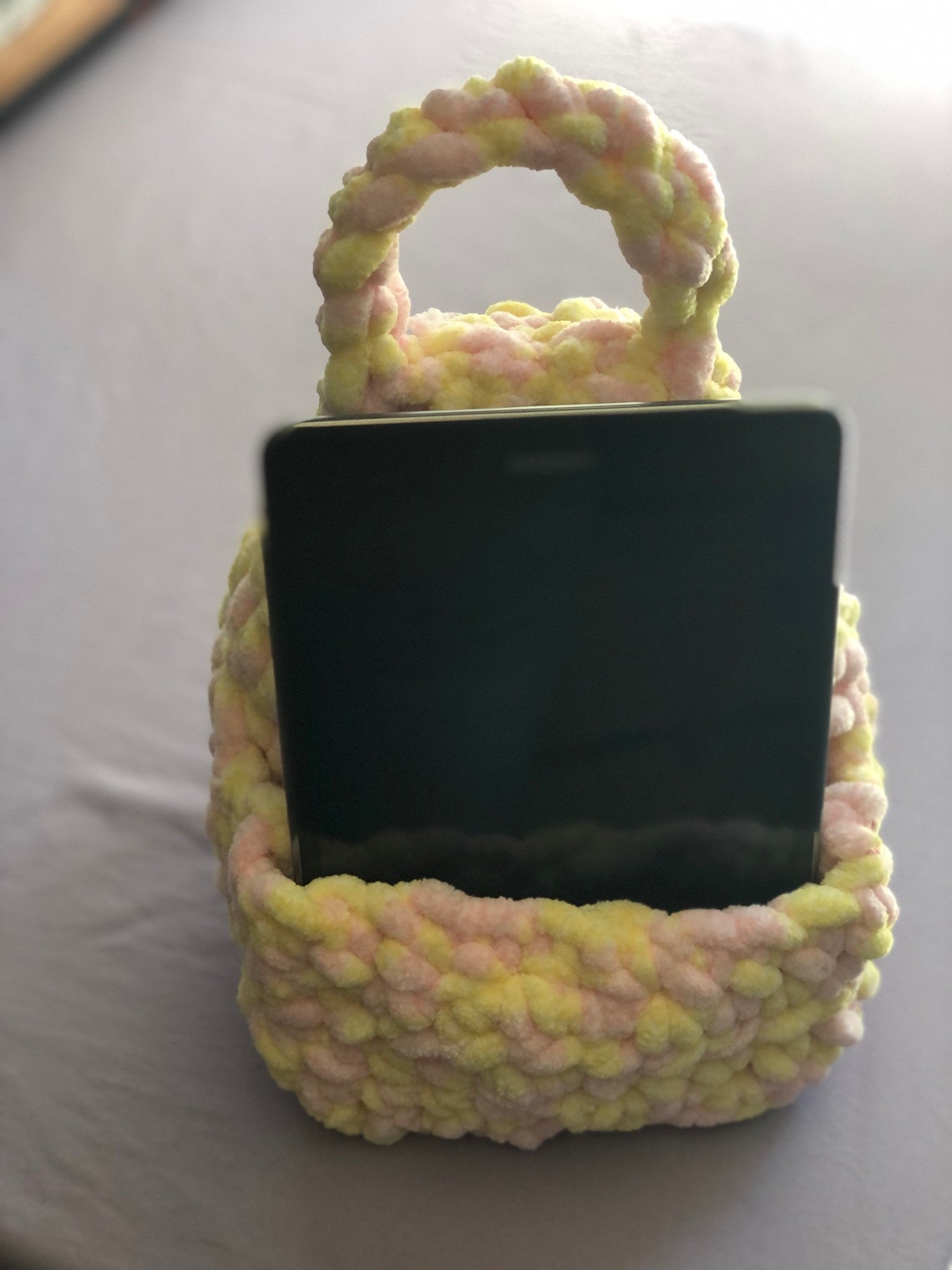 Crocheted Pouf, Weighted Tablet Holder, Kindle Pouf, I-pad Pouf, Tablet ...