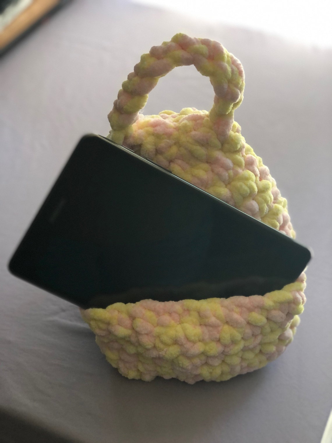 Crocheted Pouf, Weighted Tablet Holder, Kindle Pouf, I-pad Pouf, Tablet ...