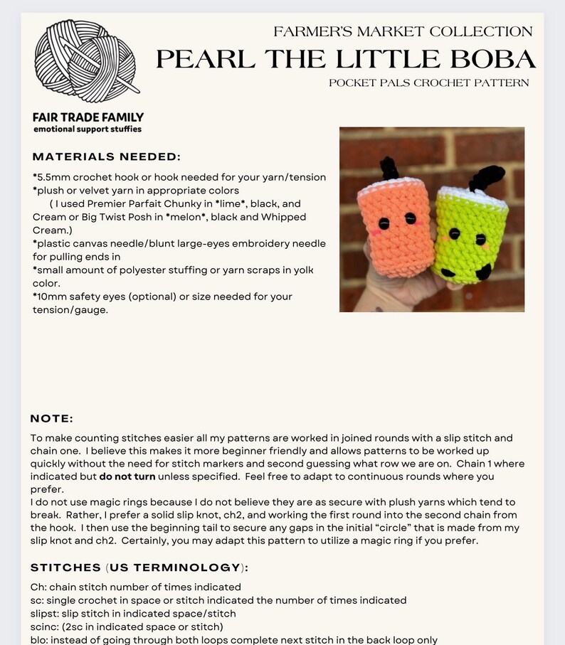 No- Sew Plush Little Boba Crochet Pattern Market Mini PDF - Etsy