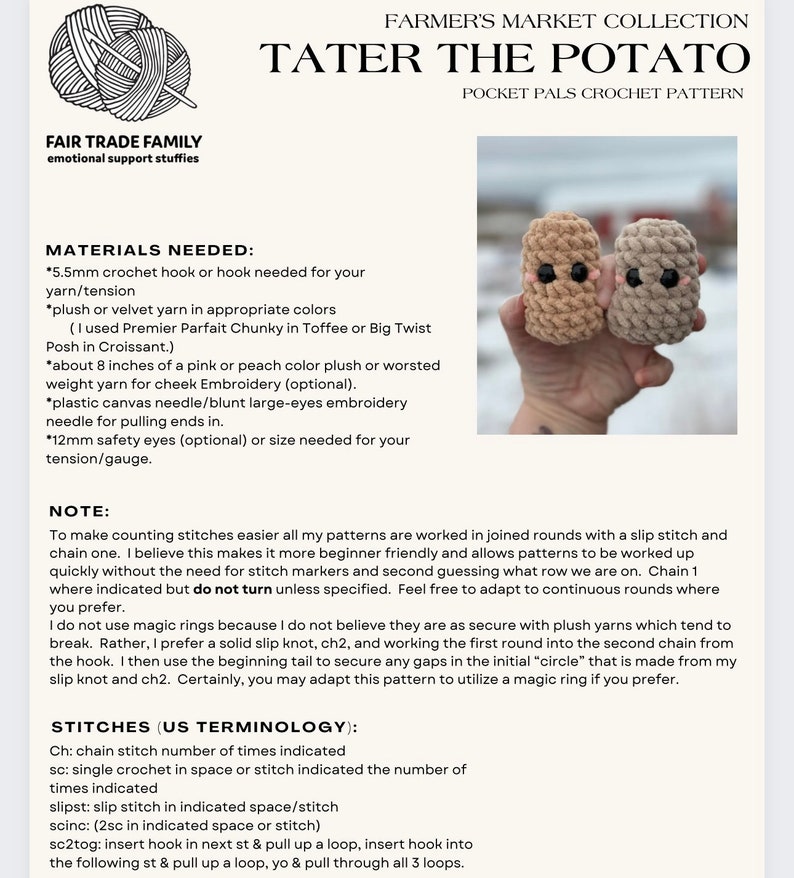 No-sew Plush Potato Crochet Pattern Market Mini PDF - Etsy