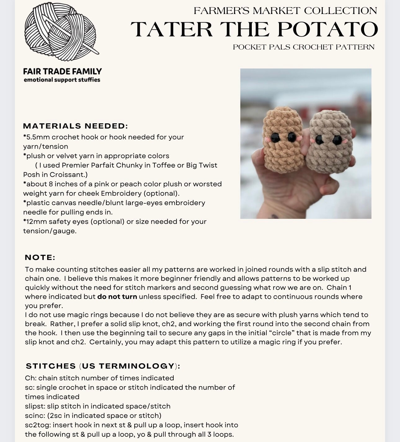 No-sew Plush Potato Crochet Pattern Market Mini PDF - Etsy