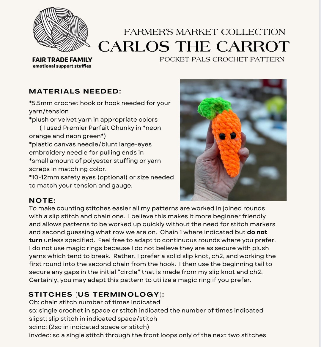 No-sew Plush Carrot Crochet Pattern Market Mini PDF - Etsy