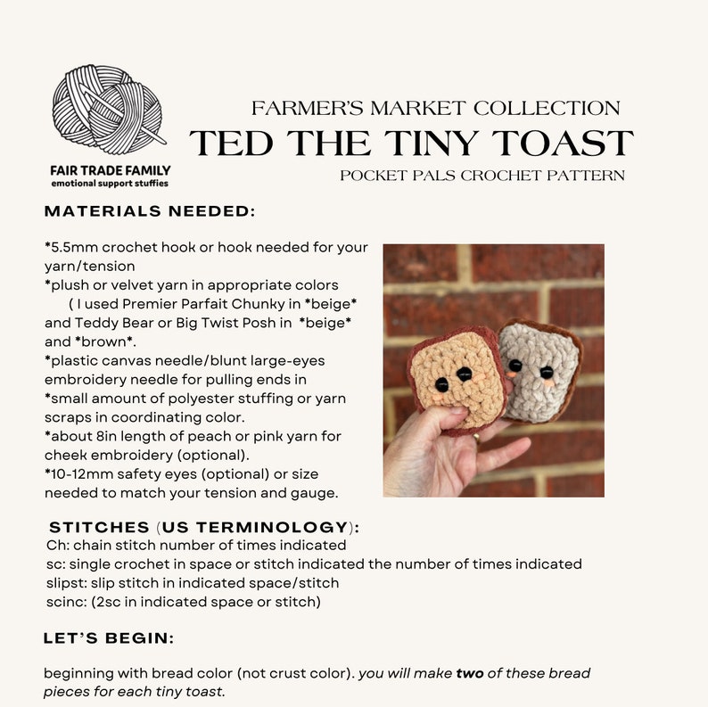 No-sew Plush Tiny Toast Crochet Pattern Market Mini PDF - Etsy