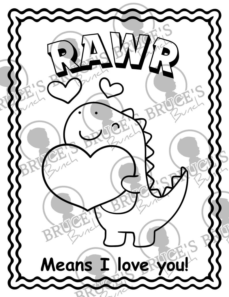 Rawr - Dinosaur Valentines Coloring Page - Etsy