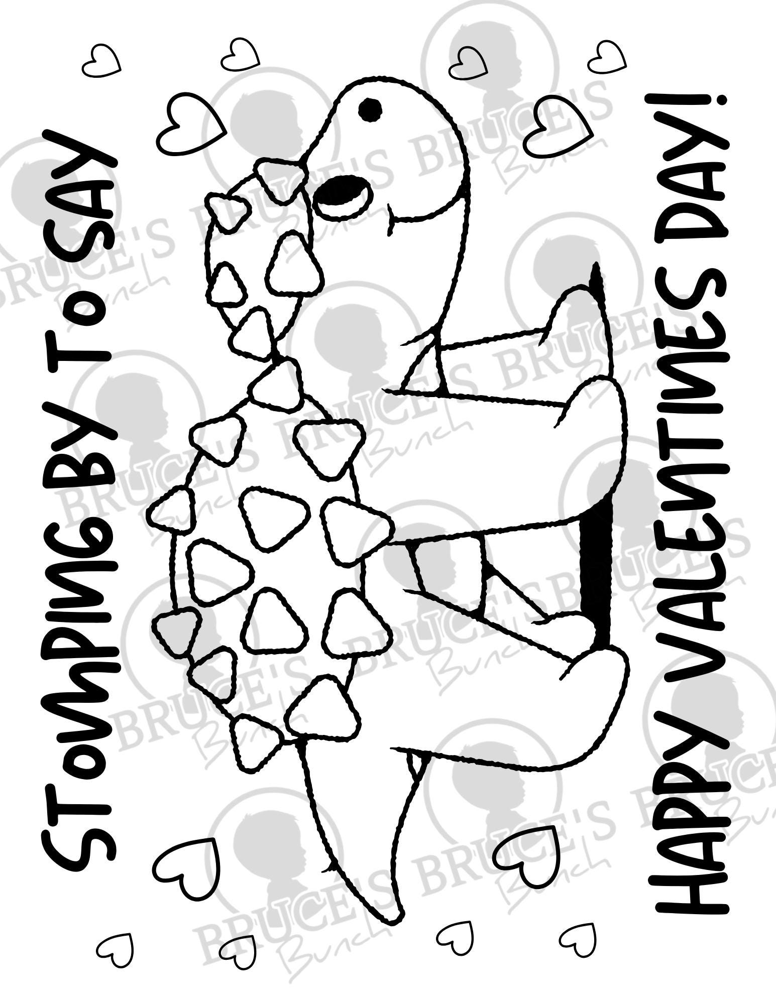 Dinosaur Valentines Coloring Page - Etsy