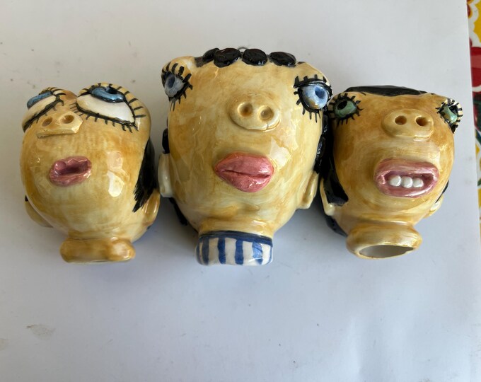 Three Crazy Ceramic Wall Heads. - Etsy