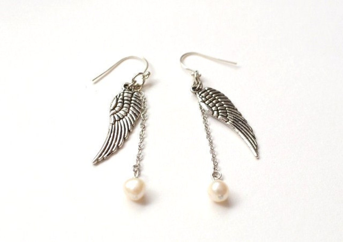 Fresh Water Pearl Angel Wings Earrings Angel Wings Earrings - Etsy