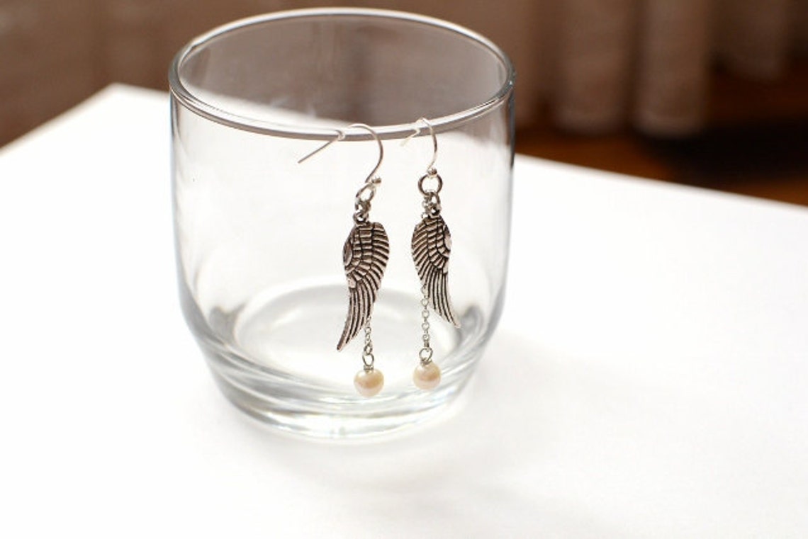 Fresh Water Pearl Angel Wings Earrings Angel Wings Earrings - Etsy