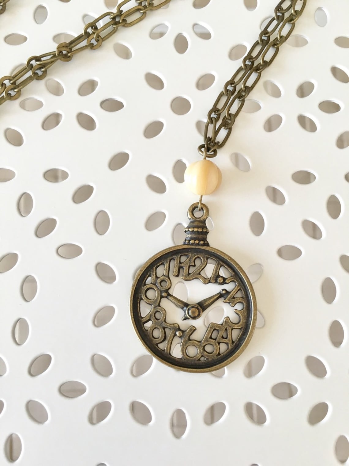 Clock Pendant Necklace, Antique Brass Necklace, Time Necklace, Clock ...