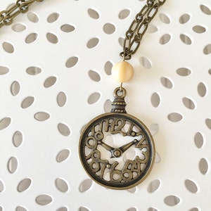 Clock Pendant Necklace, Antique Brass Necklace, Time Necklace, Clock ...