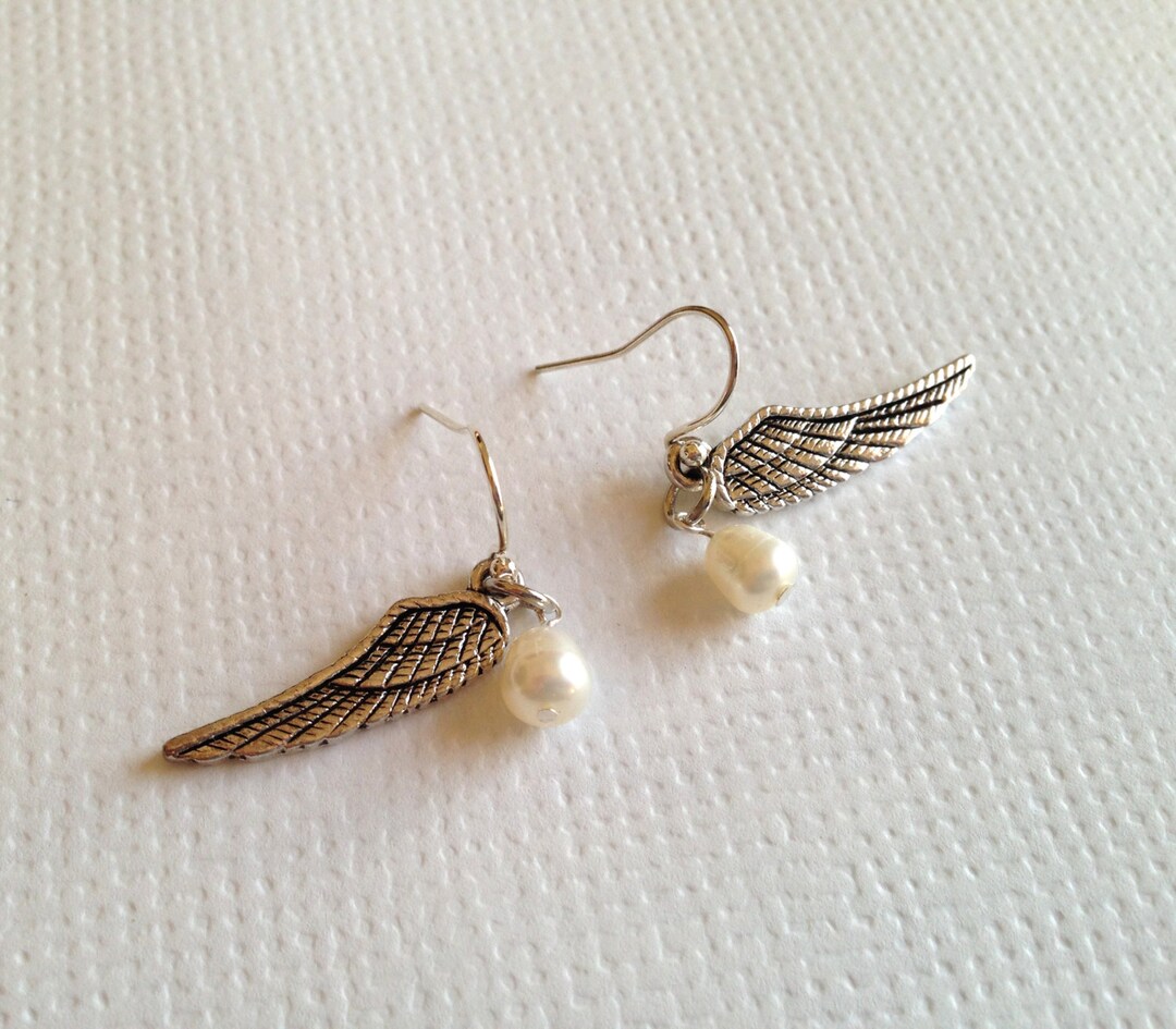 Fresh Water Pearl Angel Wings Earrings, Pearl Earrings, Wedding ...