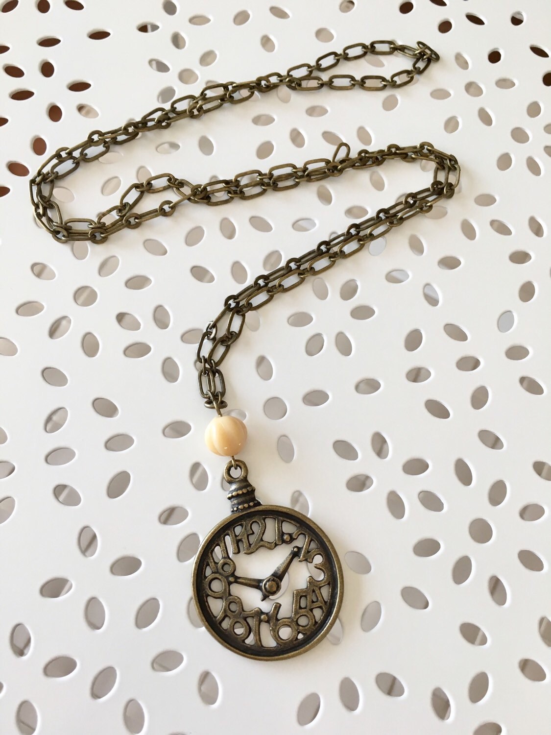Clock Pendant Necklace, Antique Brass Necklace, Time Necklace, Clock ...