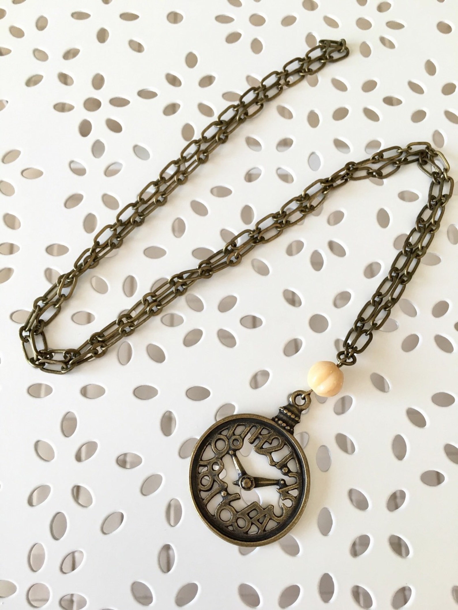 Clock Pendant Necklace, Antique Brass Necklace, Time Necklace, Clock ...