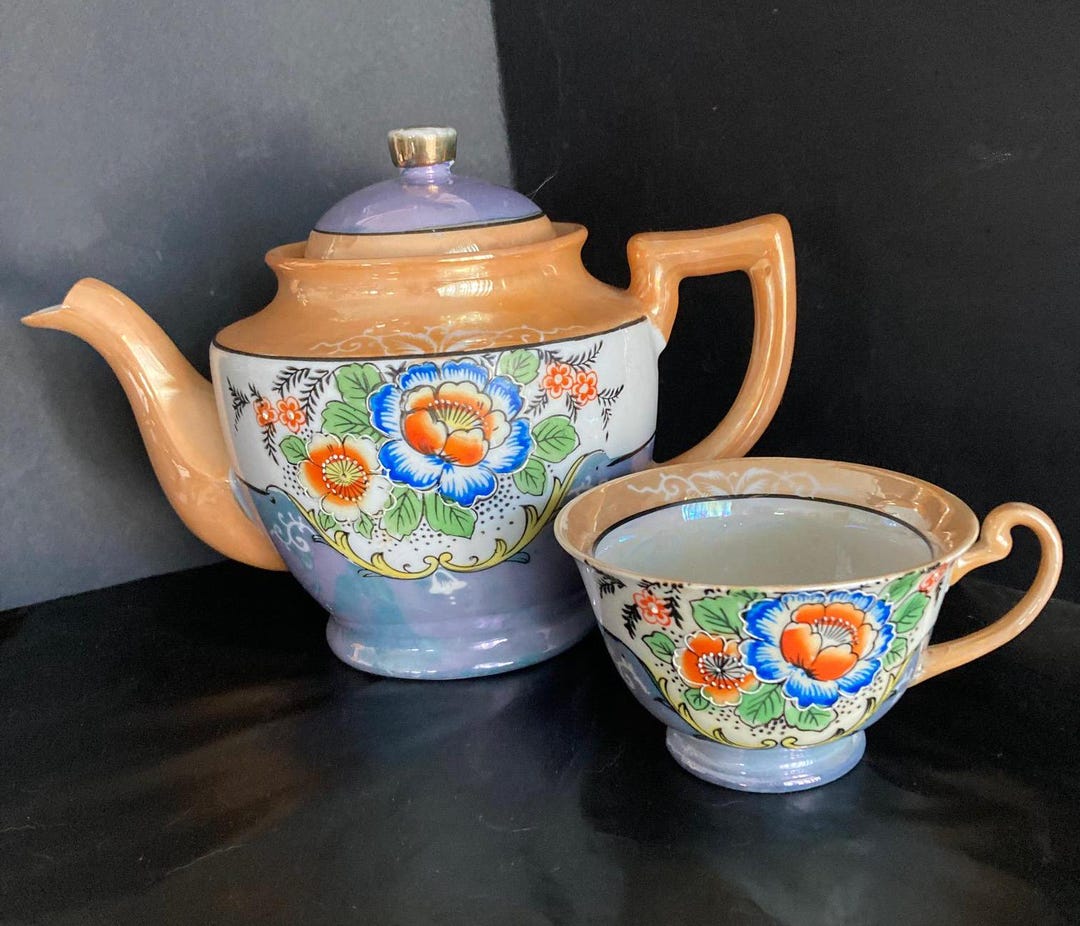 Vintage MCM Lusterware Japan Teapot and Cup W/floral Decoration - Etsy