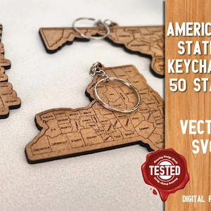 American Usa States Keychains SVG Bundle Laser Cut Files SVG Vector ...