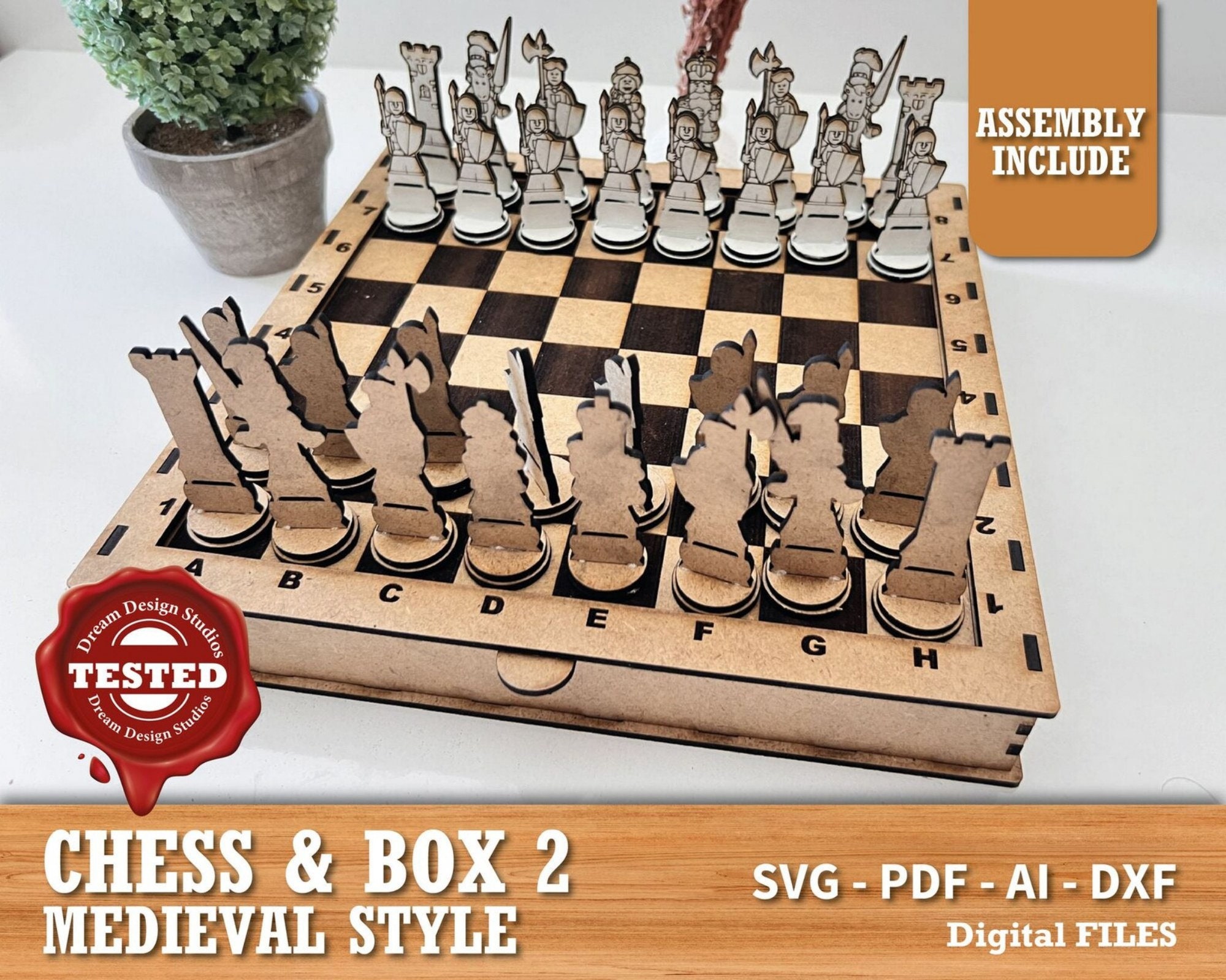 Chess and Chess Pieces Laser Cut Files V4 Wooden With Box Laser Cut Cnc ...