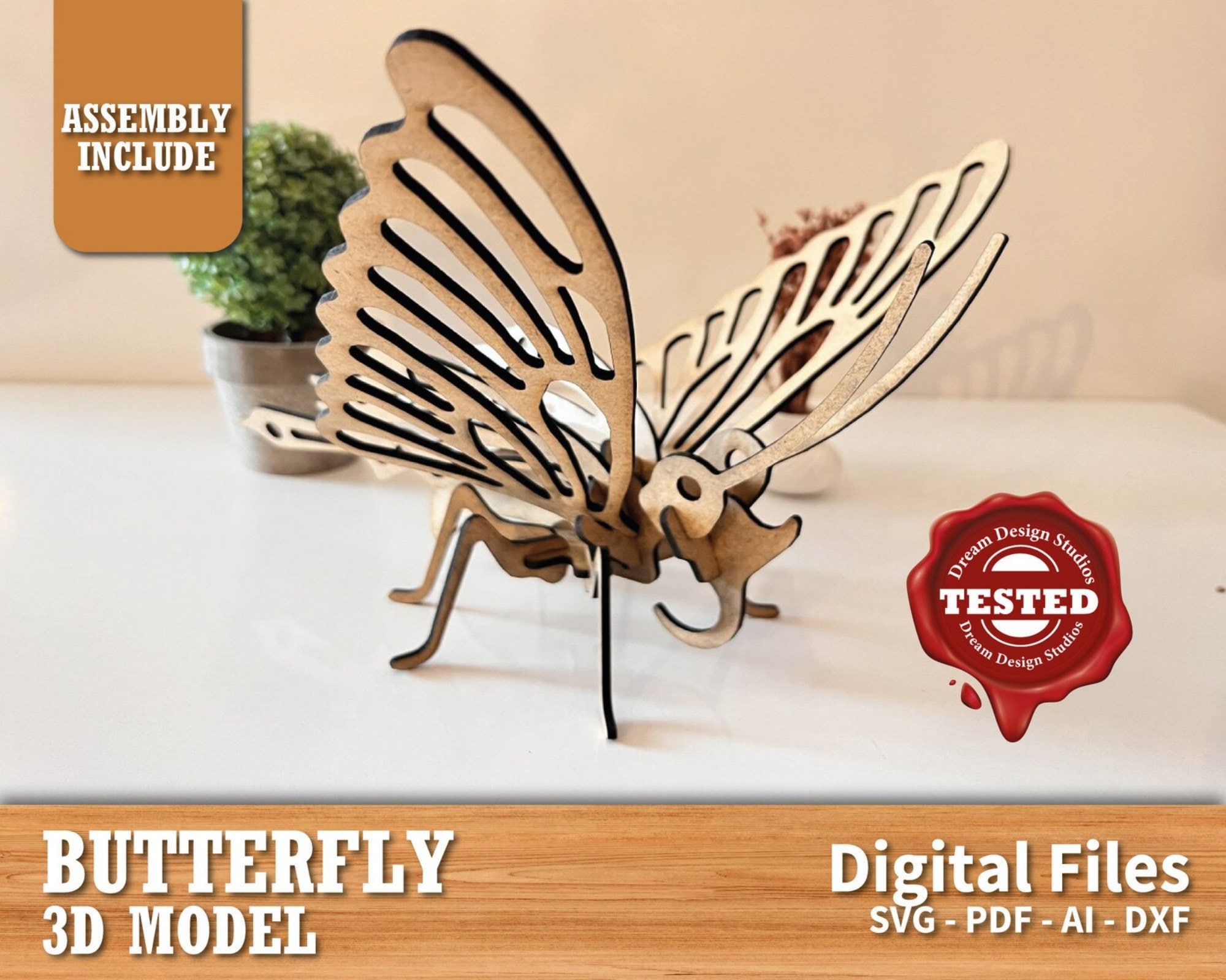 Butterfly 3d Model Cut Vector Easy for Cut, Glowforge Circut, Puzzle ...