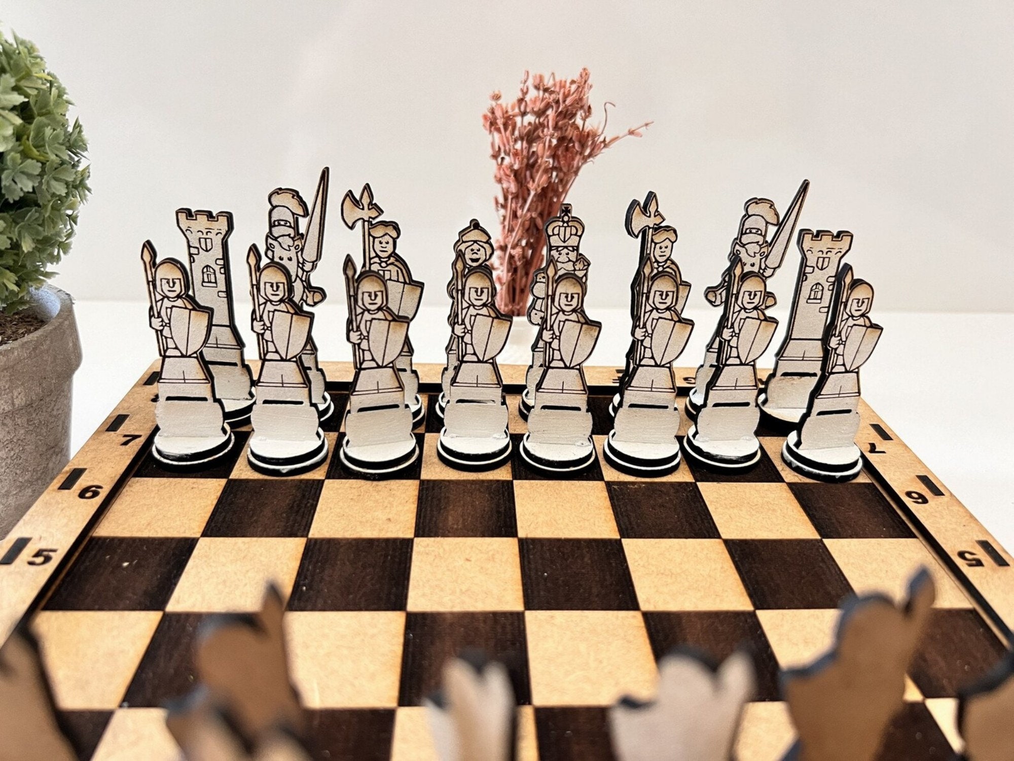 Chess and Chess Pieces Laser Cut Files V4 Wooden With Box Laser Cut Cnc ...