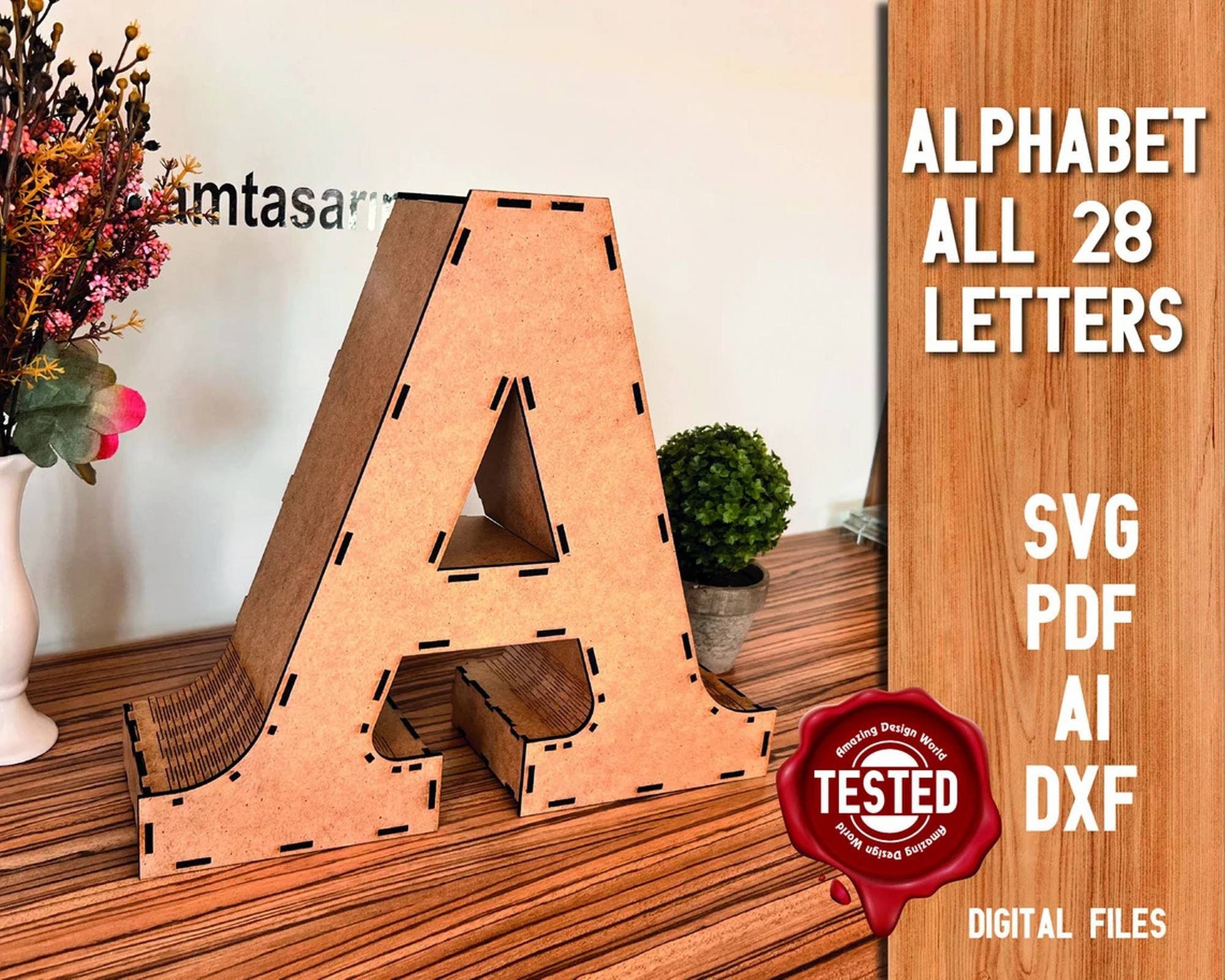 Alphabet Laser Cut 28 Letter Easy & Fast Box Sign Svg Dxf Glowforge ...