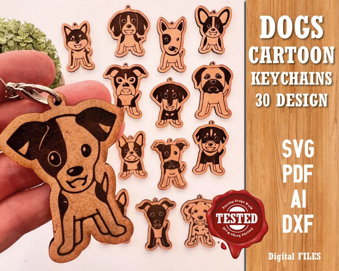 Sweet Dogs Characters Kids Keychains Bundle Set 36 Amazing Design Laser ...