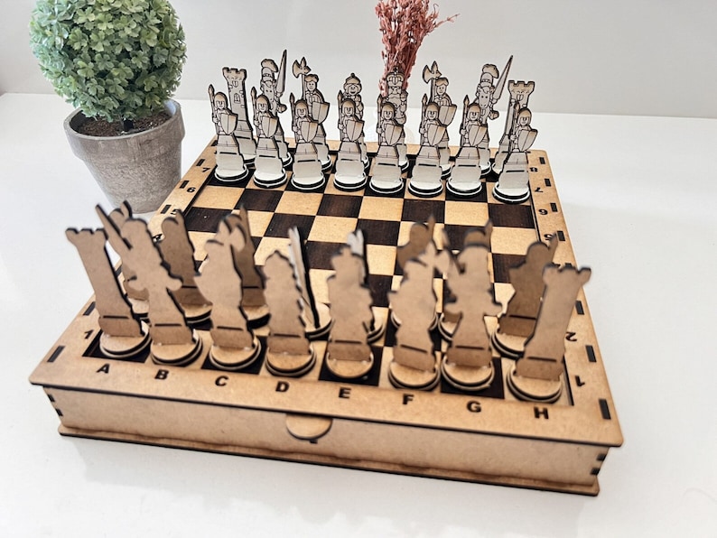 Chess and Chess Pieces Laser Cut Files V4 Wooden With Box Laser Cut Cnc ...