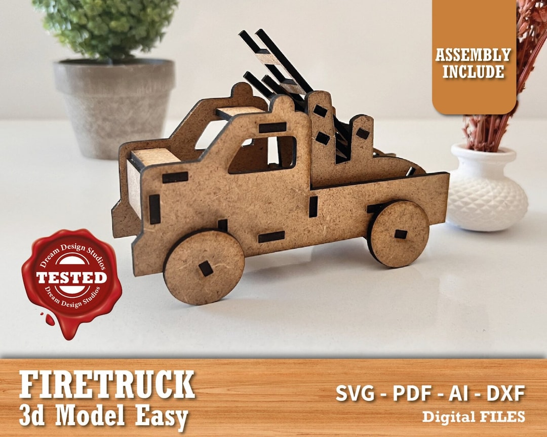 Firetruck Model Car Model Puzzle Laser Cut Display Vector Easy Cut, Cut ...