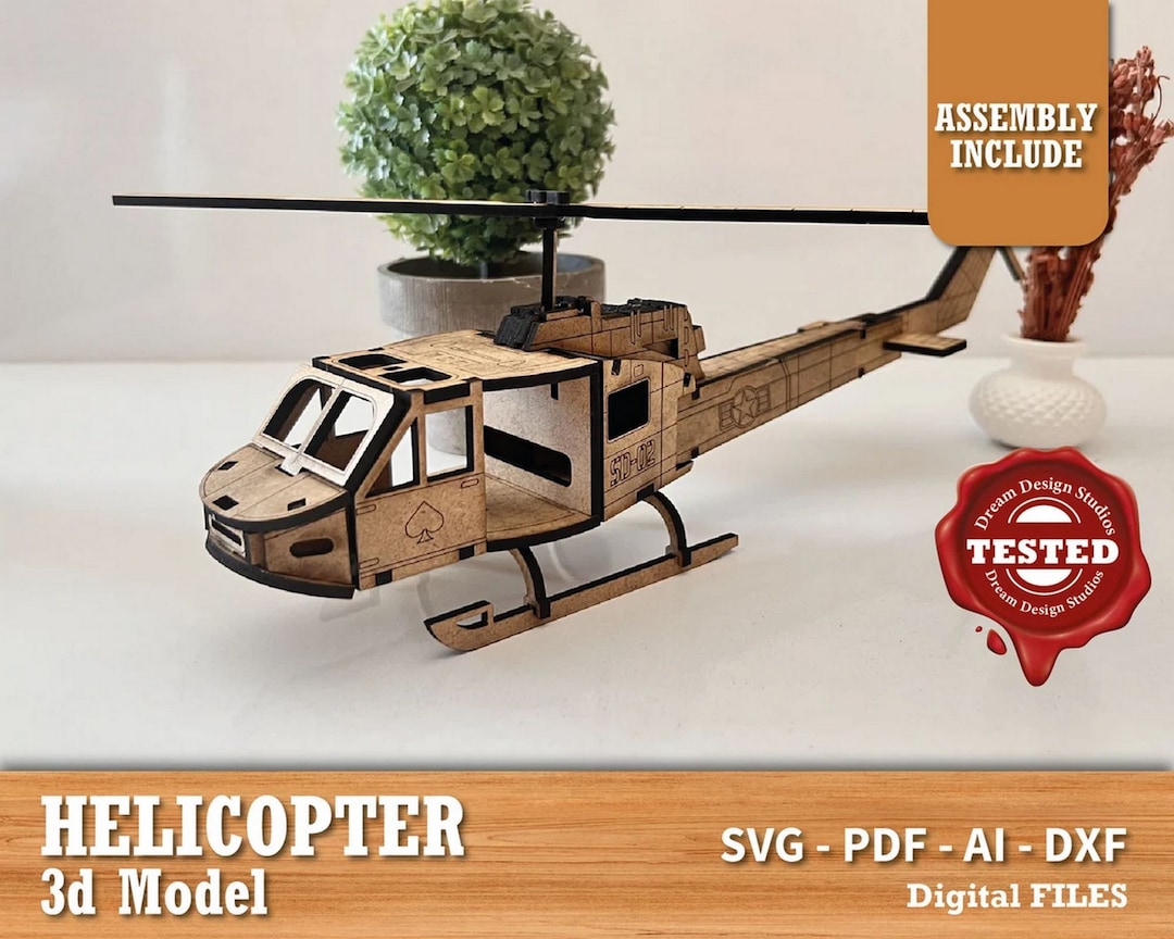 Helicopter 3D Model Puzzle Laser Cut Svg Dxf Vector Easy for Cut, Svg ...