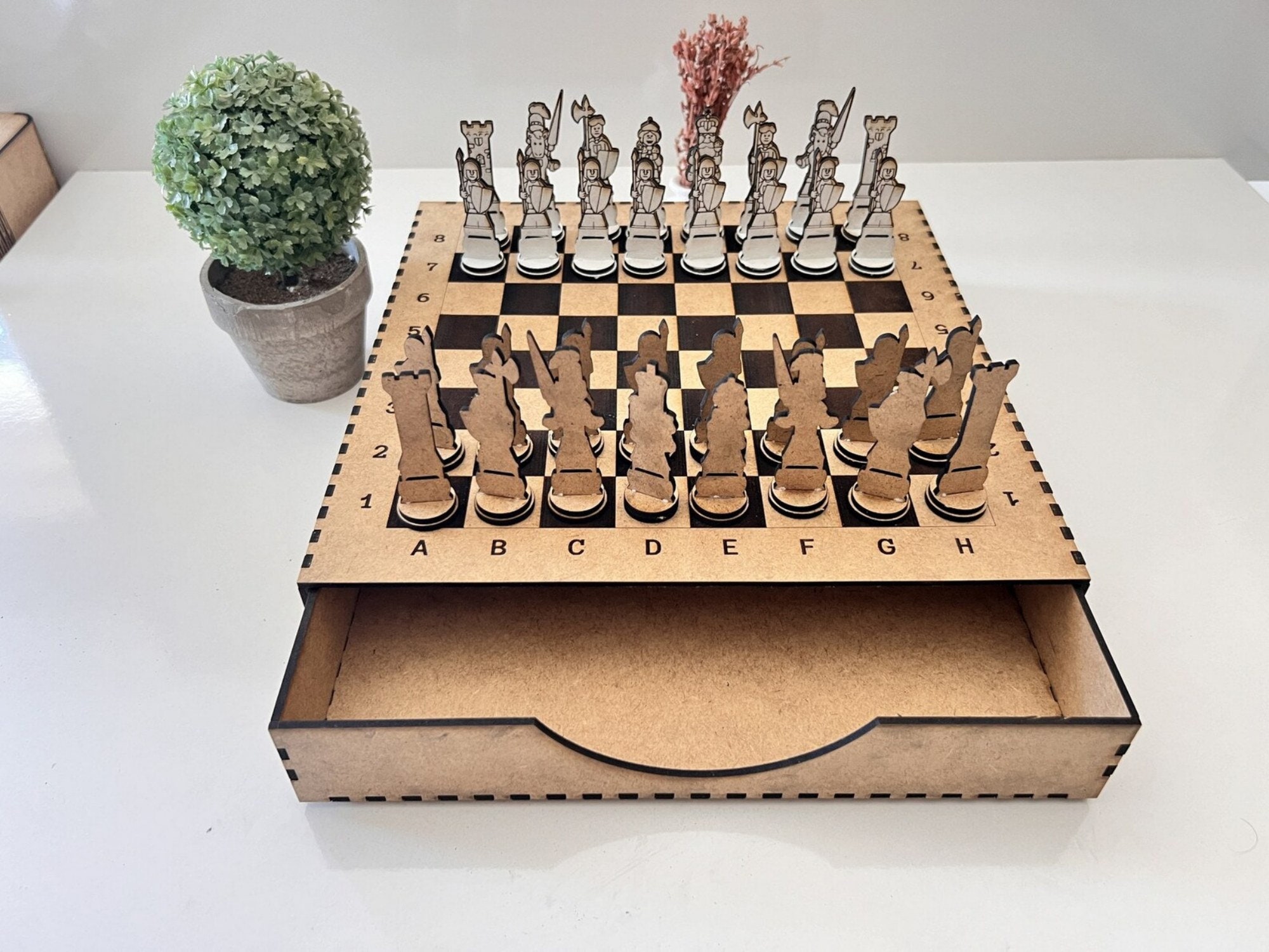 Chess and Chess Pieces Laser Cut Files V5 Wooden With Box Laser Cut Cnc ...