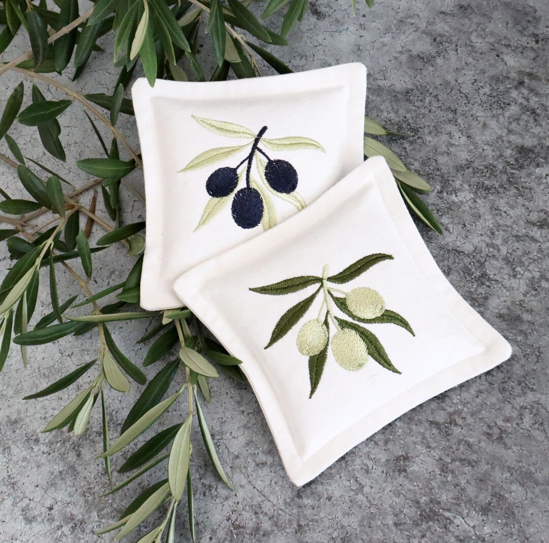 Embroidered Olive Branch Lavender Sachet: French Linen Home Fragrance ...