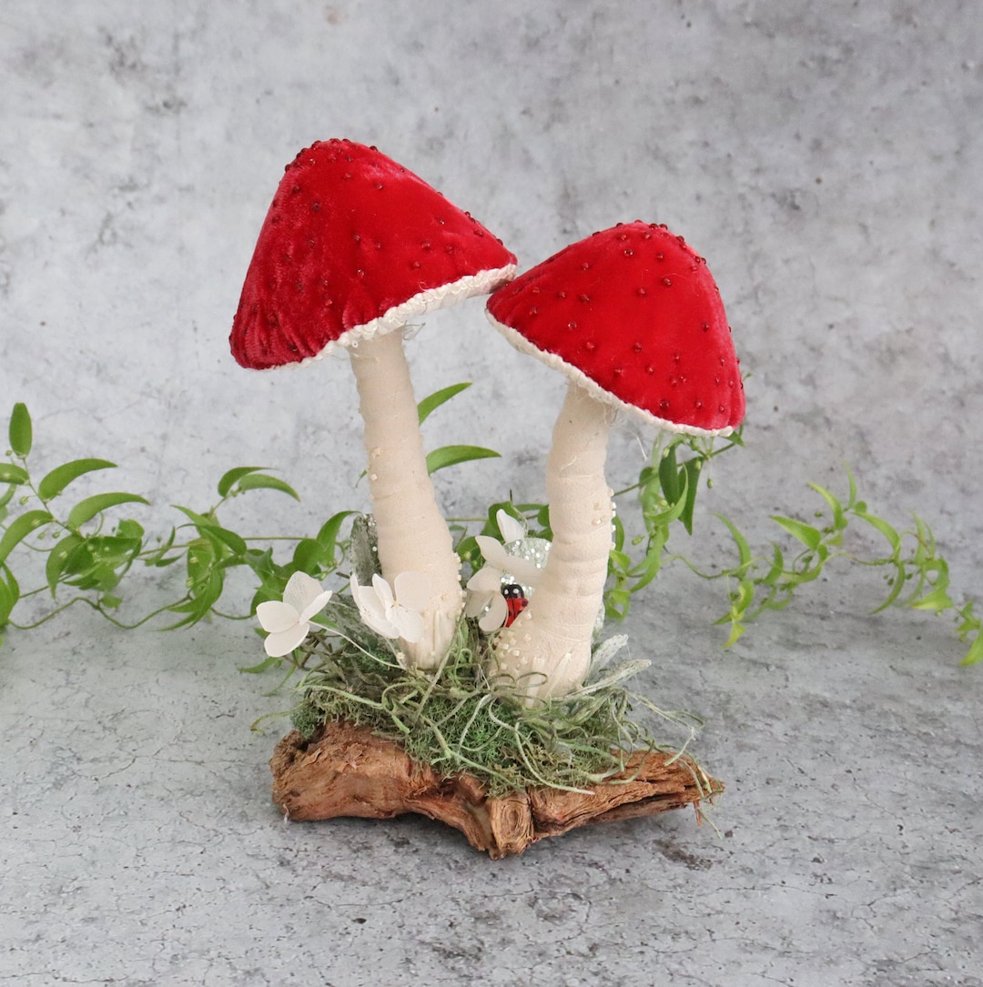 Red Velvet Mushroom Mushroom Textile Sculpture Decorative Textile Fairy ...