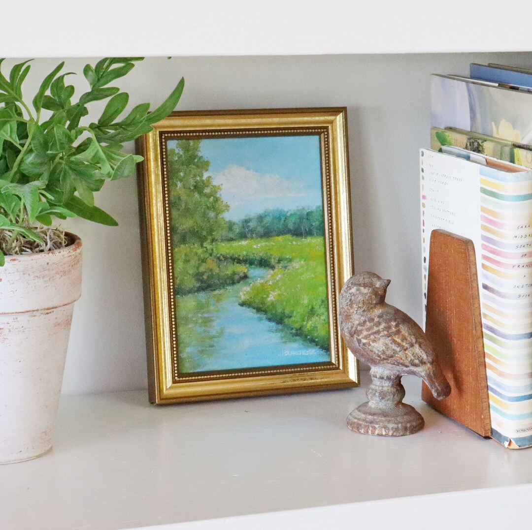 Small Oil Painting - Original Framed Landscape 5x7 - Mid Summer Meadow ...