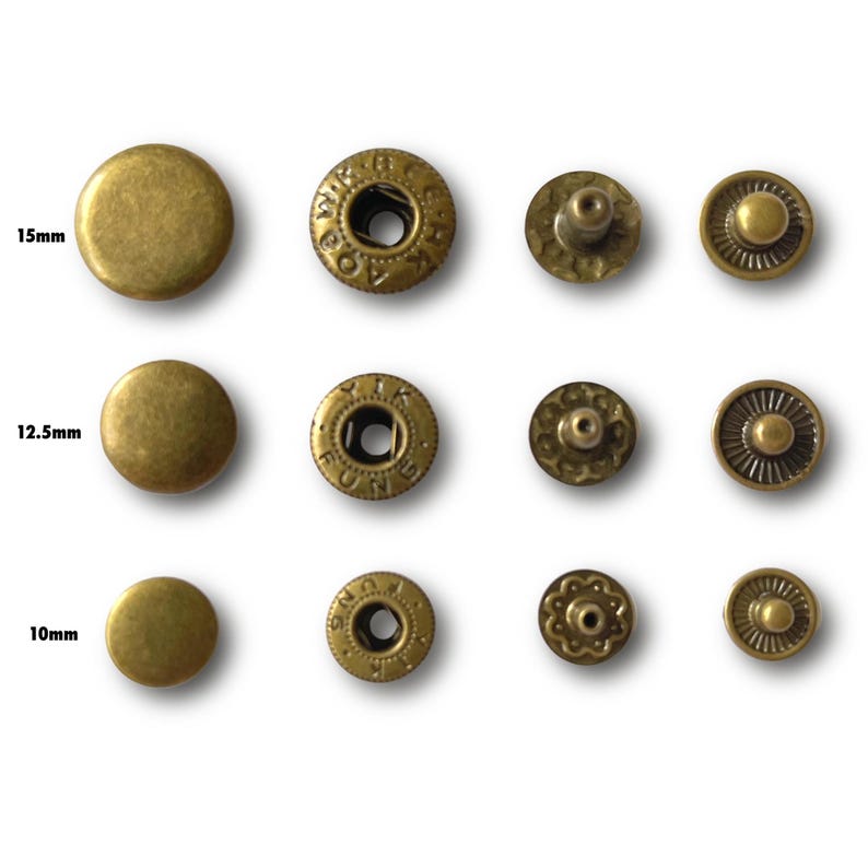Brass Tone Leather Craft Snaps/fastener Buttons/closure 3 Sizes 10/12.5 ...
