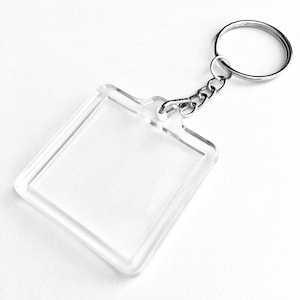 Square Blank Clear Acrylic Photo Insert Keychain W 1" Extension Chain ...