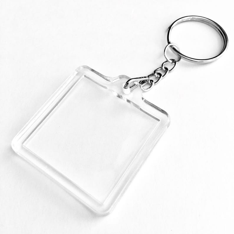 Square Blank Clear Acrylic Photo Insert Keychain W 1" Extension Chain ...