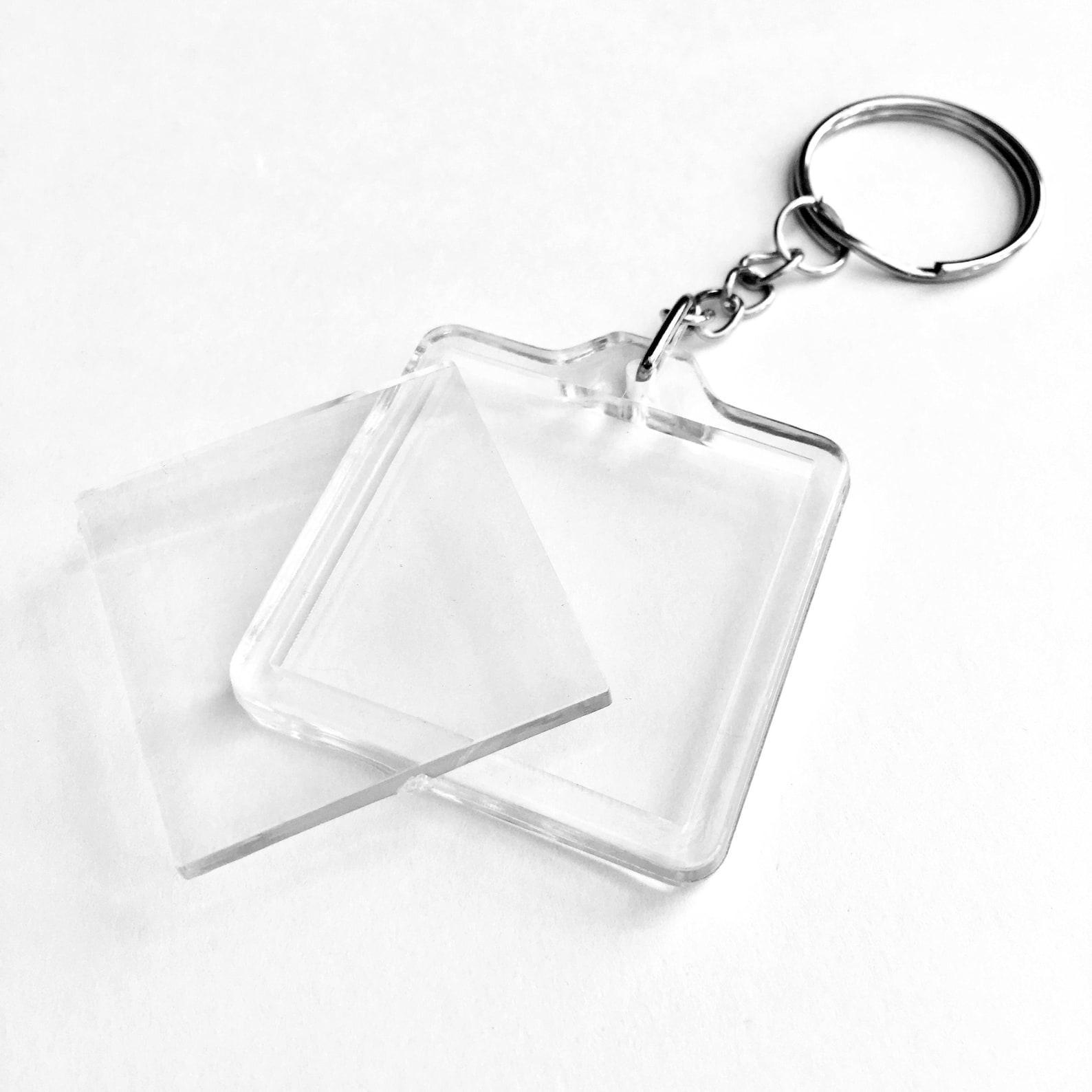 Square Blank Clear Acrylic Photo Insert Keychain W 1" Extension Chain ...